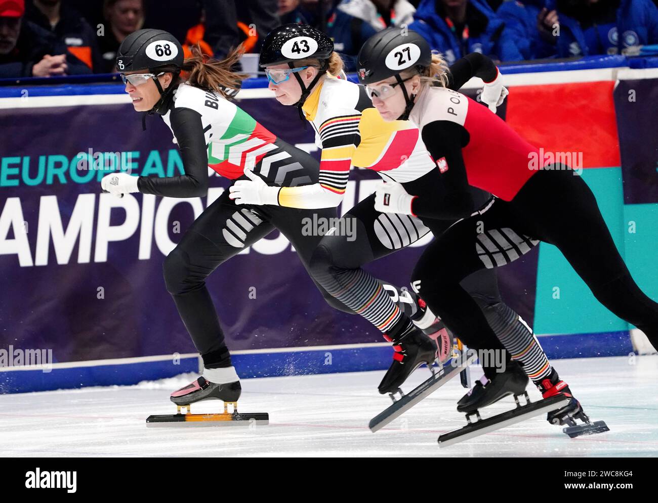 Tineke den Dulk (BEL) in action on 500m heats during ISU European Short ...