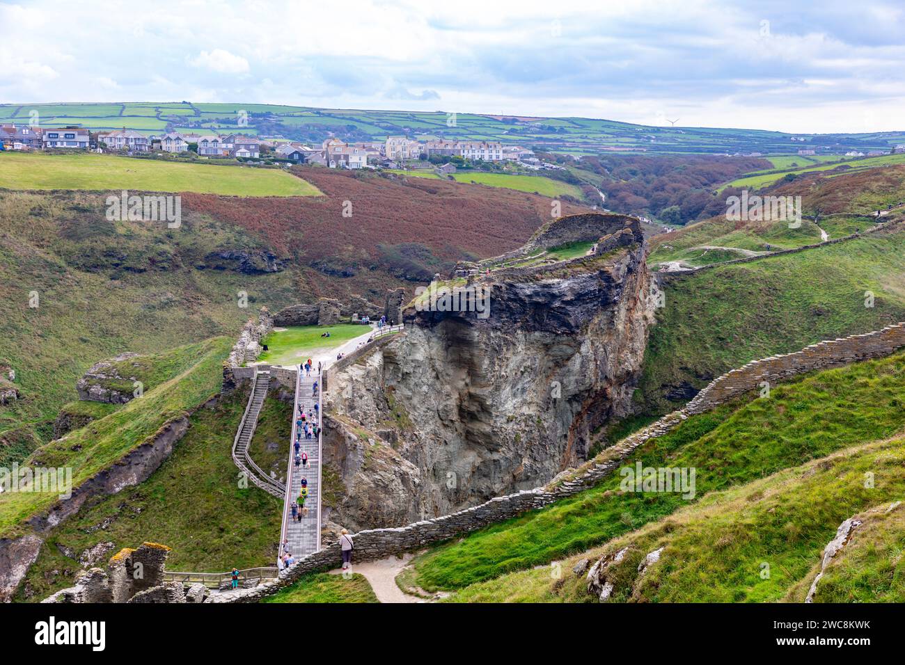 Tintagel Cornwall England, pedestrian bridge for tourists to access the ...