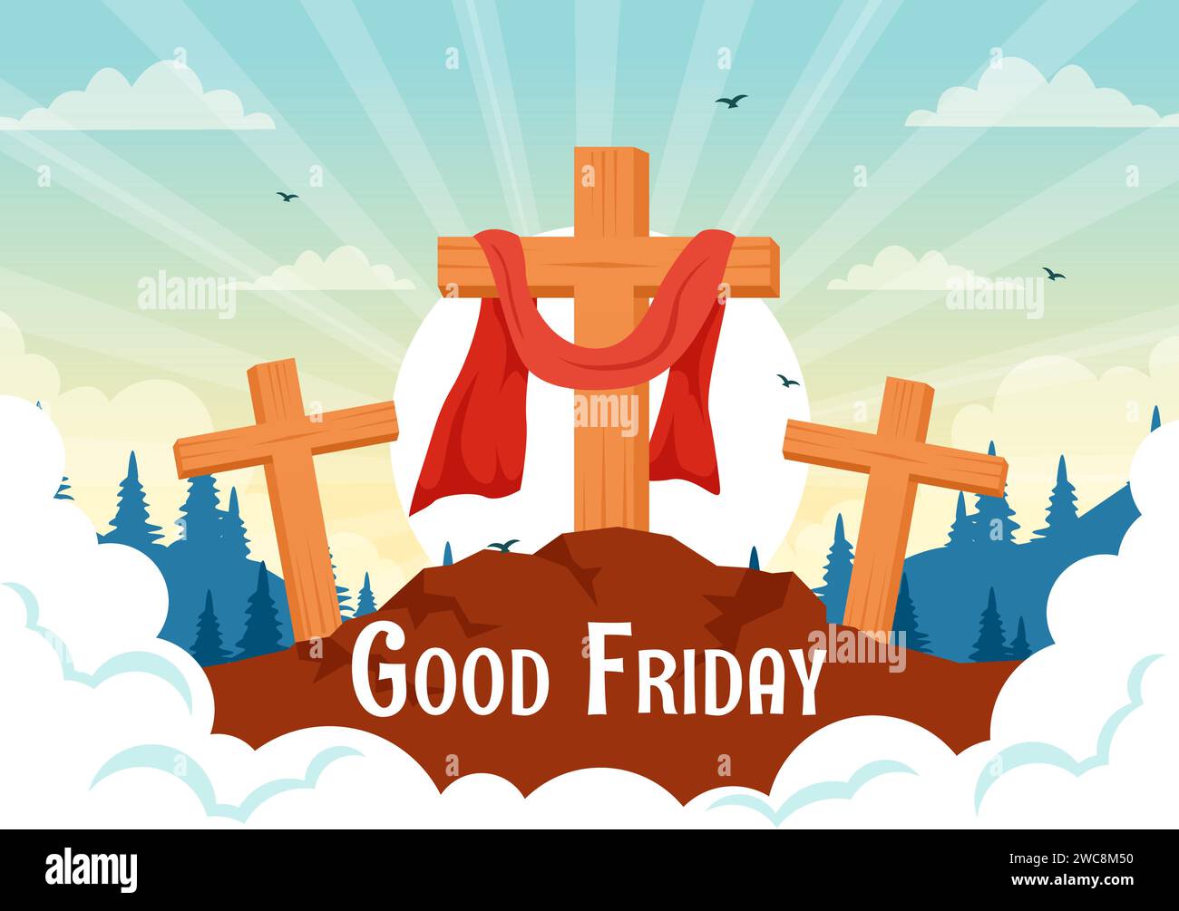 Happy Good Friday Vector Illustration with Christian Holiday of Jesus ...