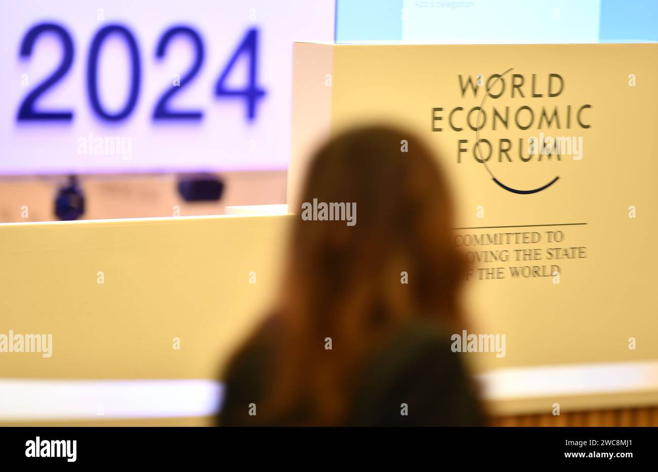 Davos, Switzerland. 14th Jan, 2024. A woman is seen at the Congress ...