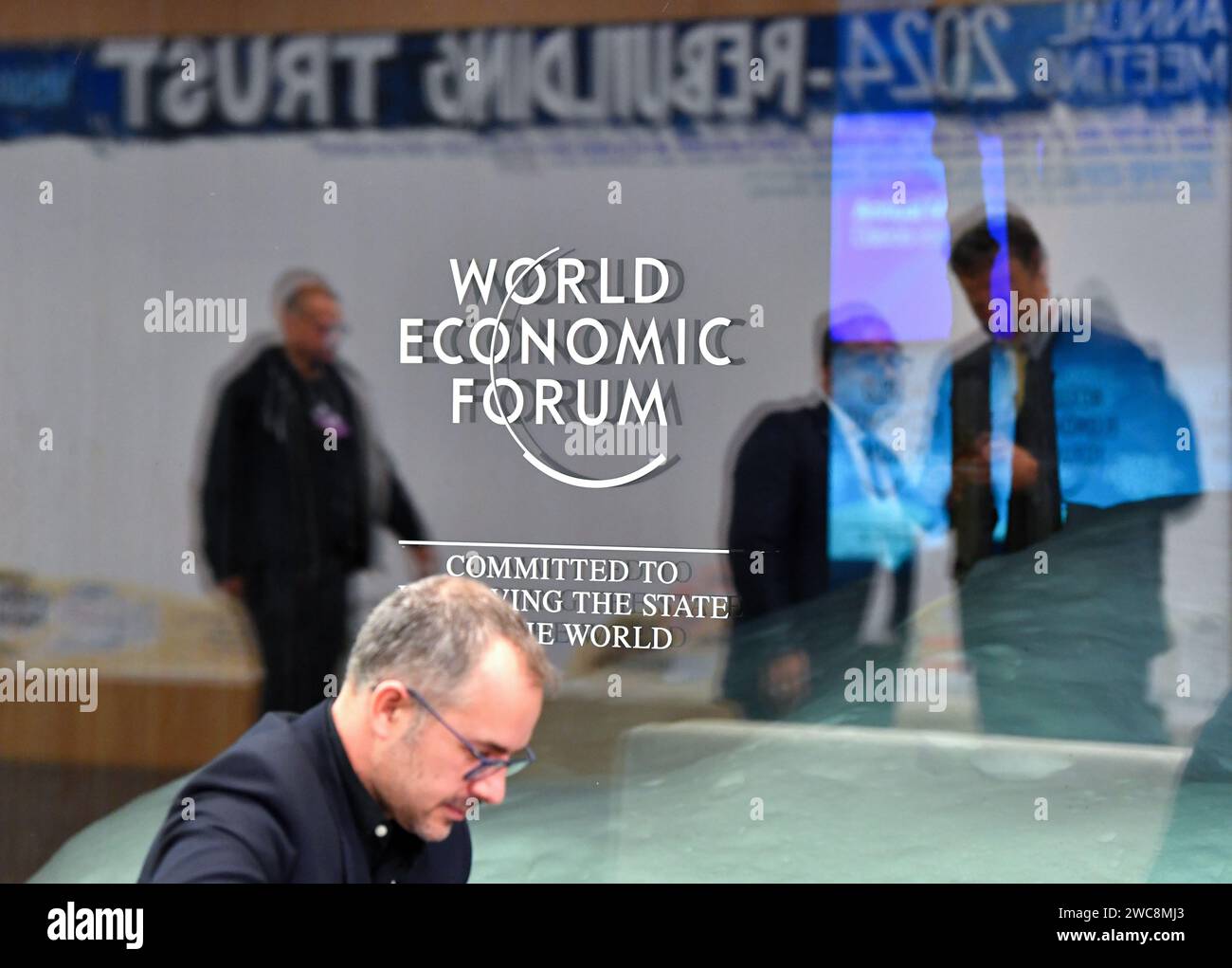 Davos, Switzerland. 14th Jan, 2024. People are seen at the Congress ...
