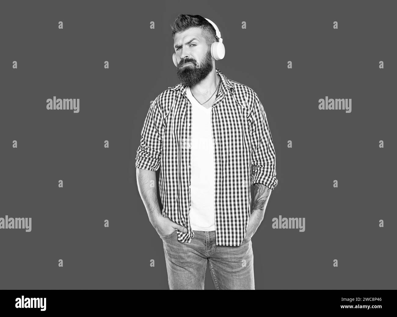 Man listening audio book Black and White Stock Photos & Images - Alamy