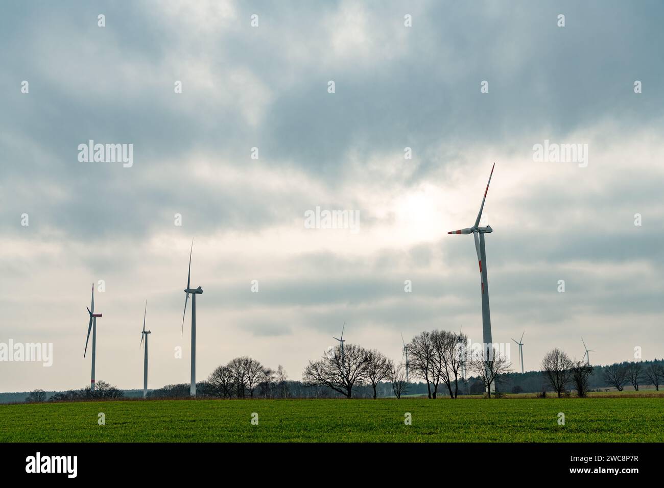 Wind Turbines Farm. Alternative renewable energy generation. green ...