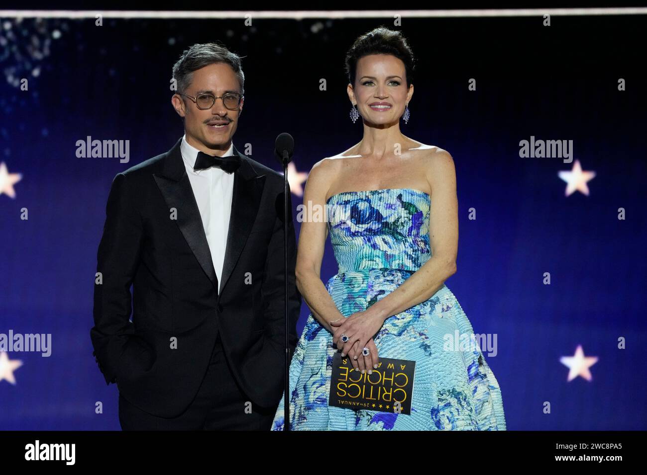 Gael Garcia Bernal, left, and Carla Gugino present the award for best ...