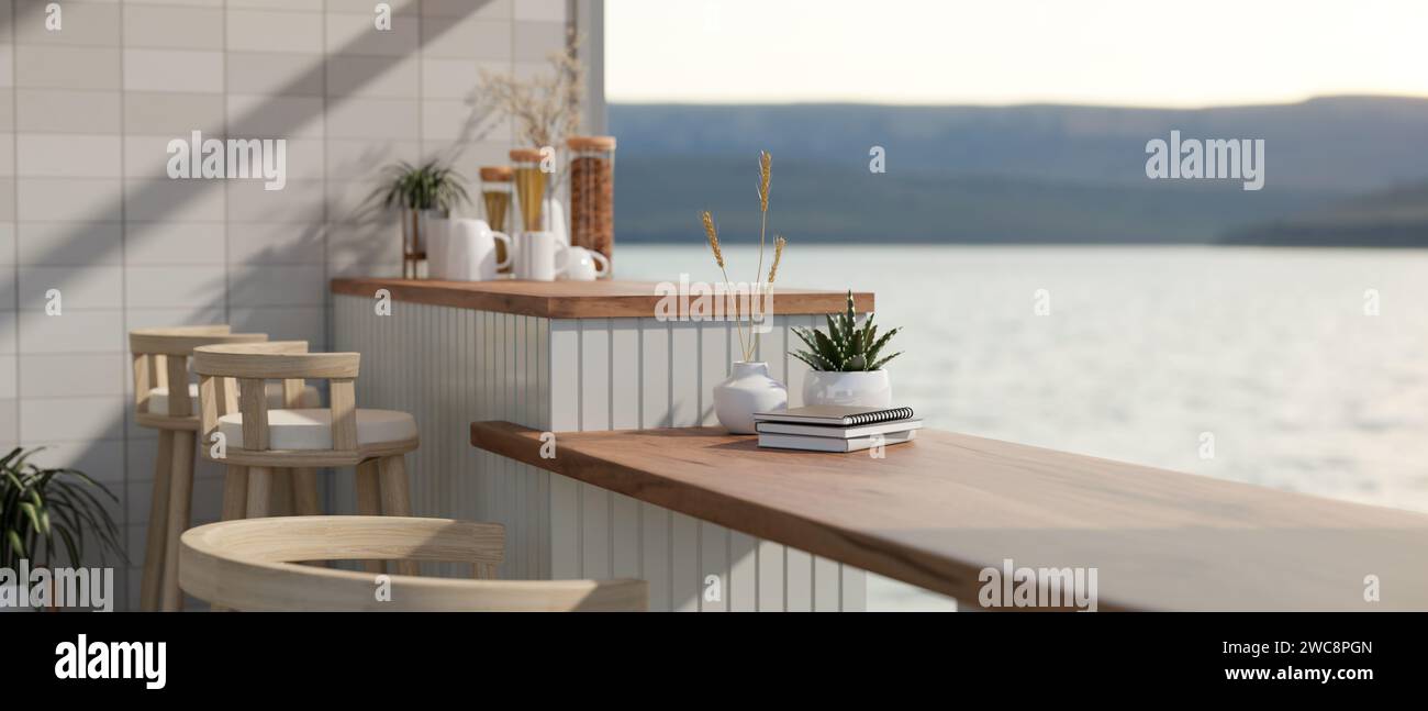 Close-up image of a copy space on a minimal dining table near the large ...