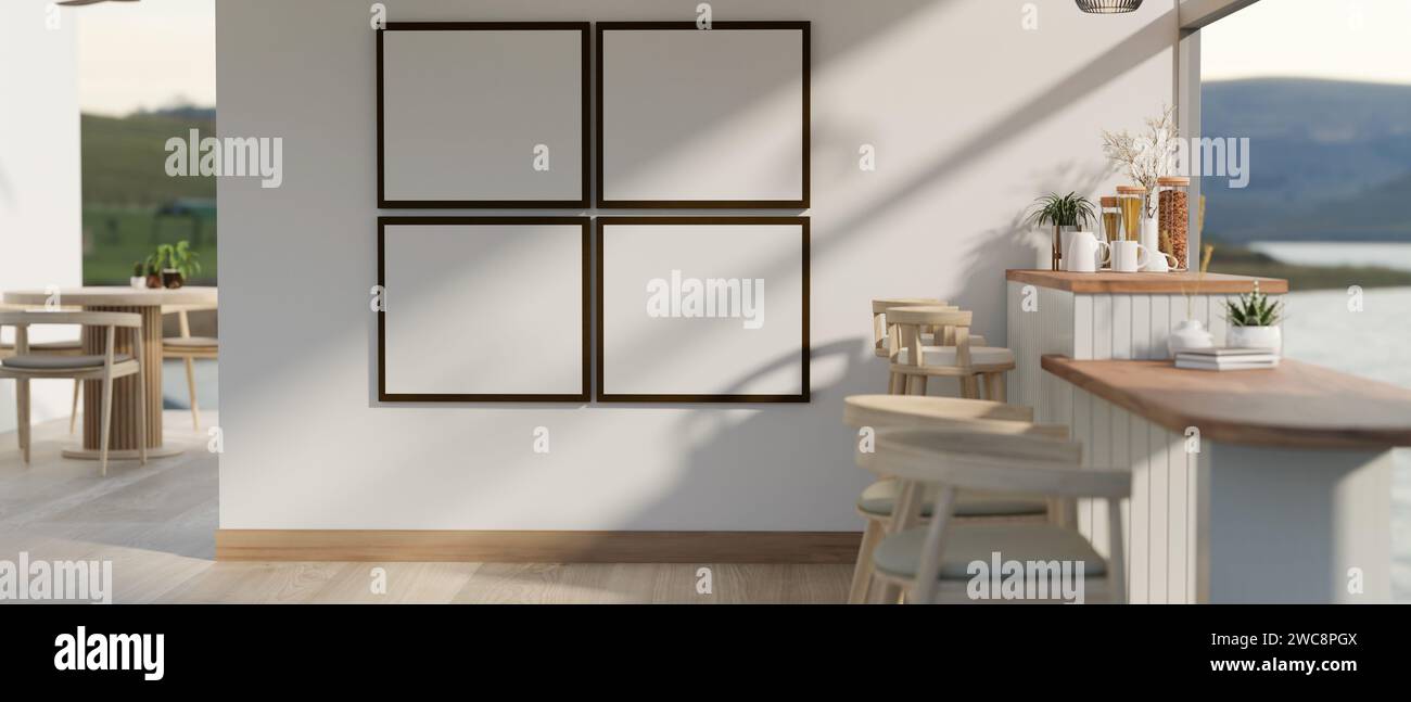 A modern, minimal cafe or restaurant with a minimal dining table near ...