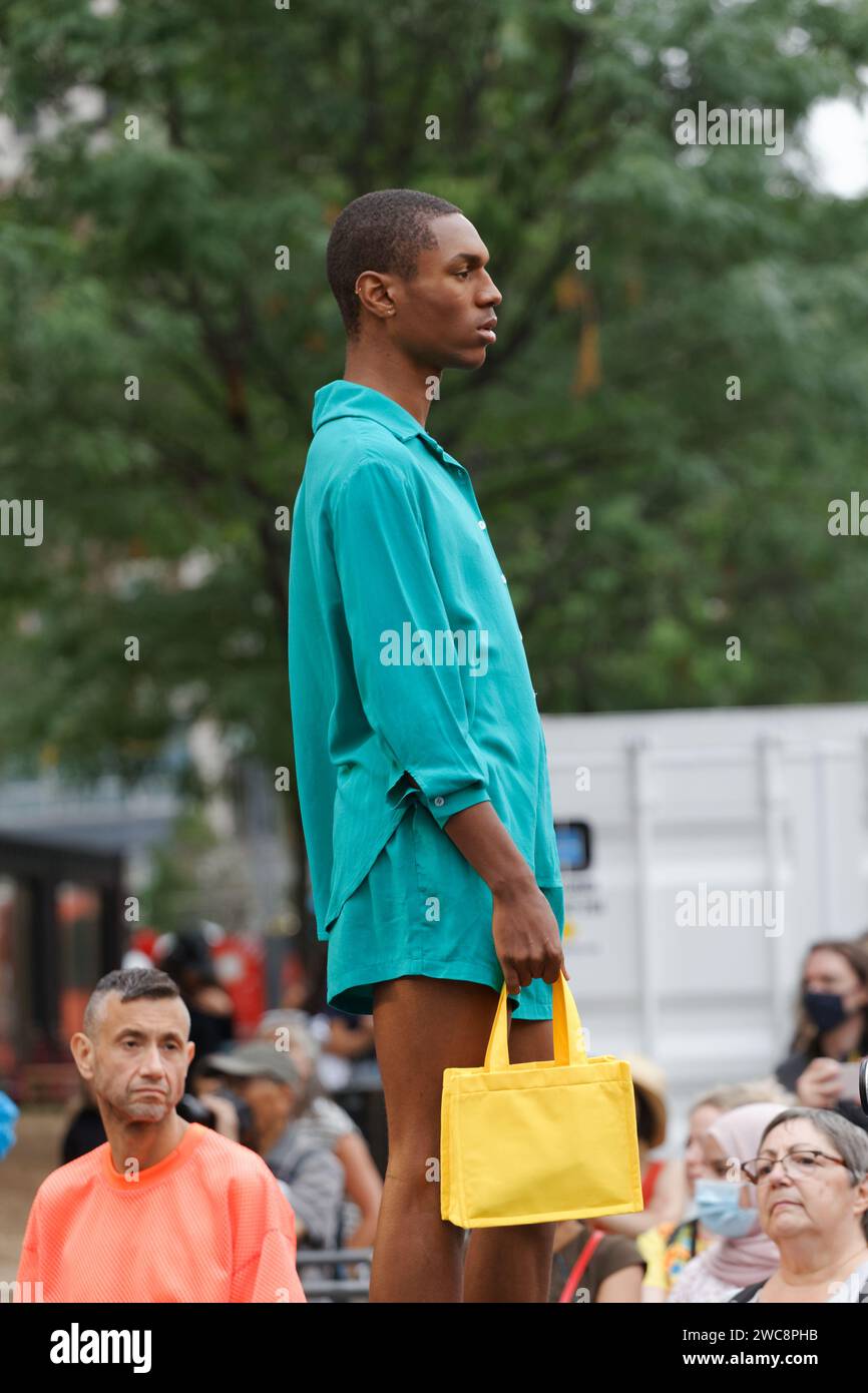 A male model poses on the runway at the Bertrand La Ligne fashion show ...
