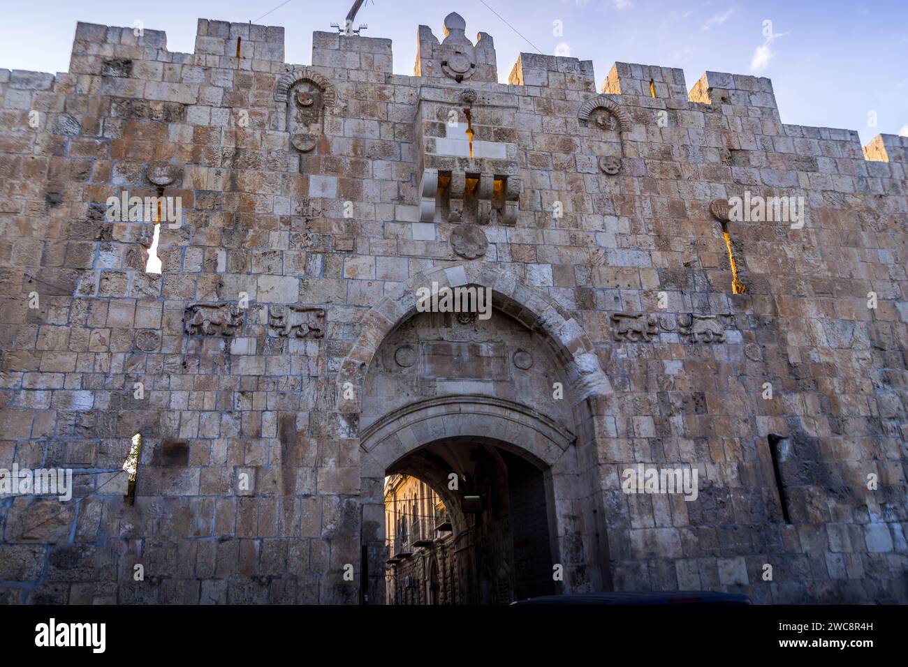 The facade of the Lions' gate, the Biblical entrance to the Old Town of ...