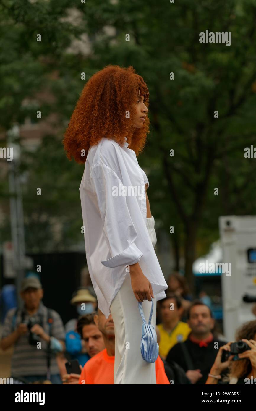 A model poses on the runway at the Bertrand La Ligne fashion show in ...
