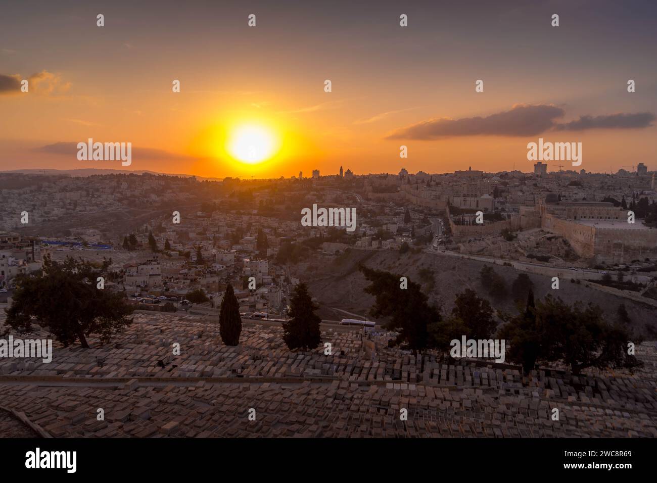 The old Jewish cemetery at the Mount of Olives during the beautiful ...