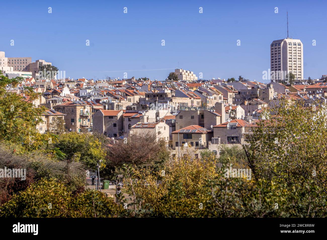 The view over Rehavia neighbourhood, the residential area, in the ...