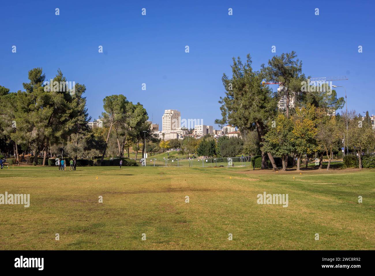 The green lawn of Rehavia park, the big garden in the west of Jerusalem ...