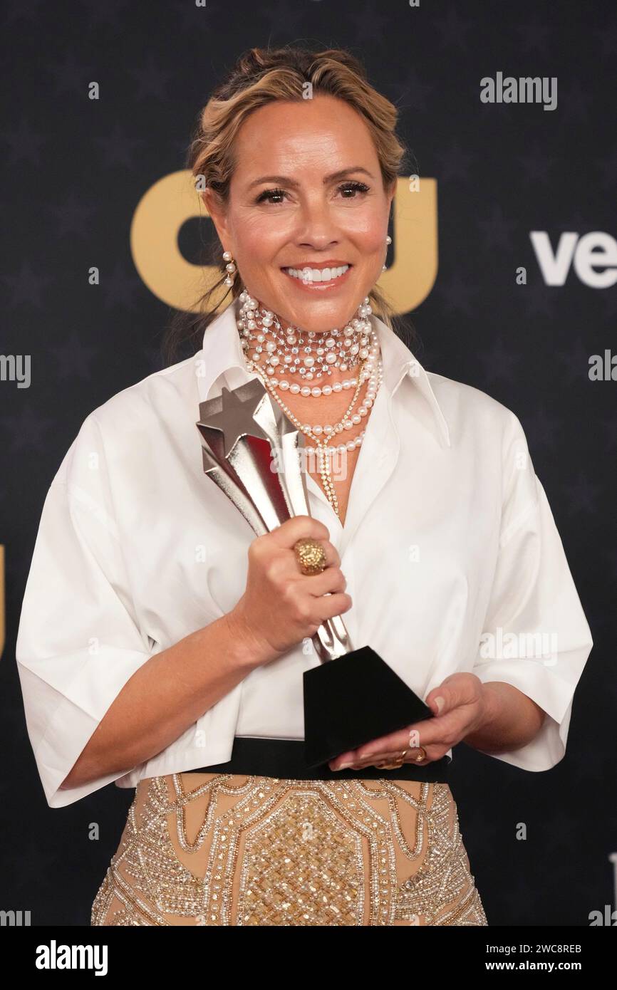 Maria Bello poses in the press room with the award for best supporting ...