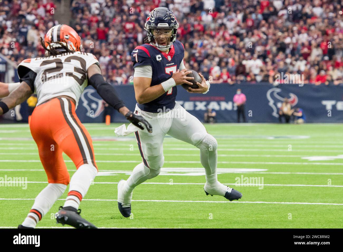 January 13, 2024: Houston Texans quarterback C.J. Stroud (7) carries the ball during a Wild Card ...