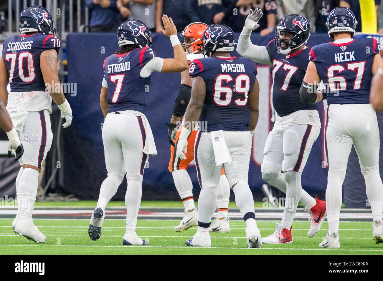 January 13, 2024: Houston Texans quarterback C.J. Stroud (7) and offensive tackle George Fant ...