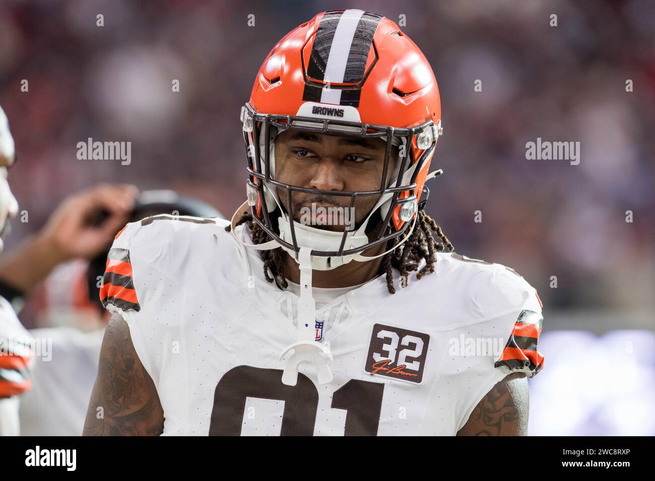 Houston, TX, USA. 13th Jan, 2024. Cleveland Browns defensive end Alex Wright (91) during a Wild ...