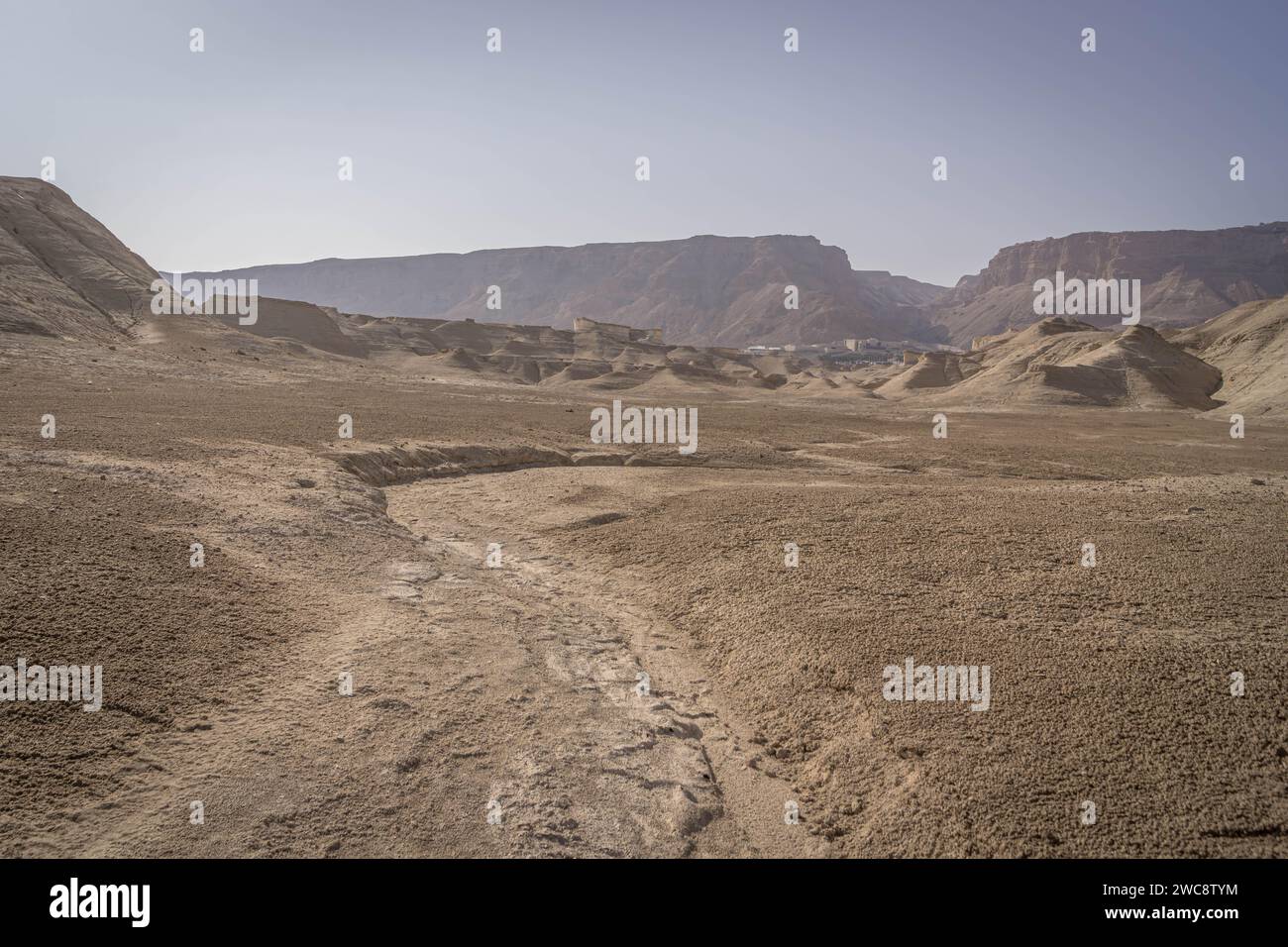 The arid dry rocks of Judean desert in the area of Masada national park in eastern Israel, on ...