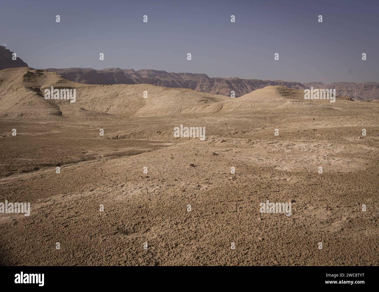 The Judean desert in the area of Masada national park in eastern Israel, close to the Dead Sea ...