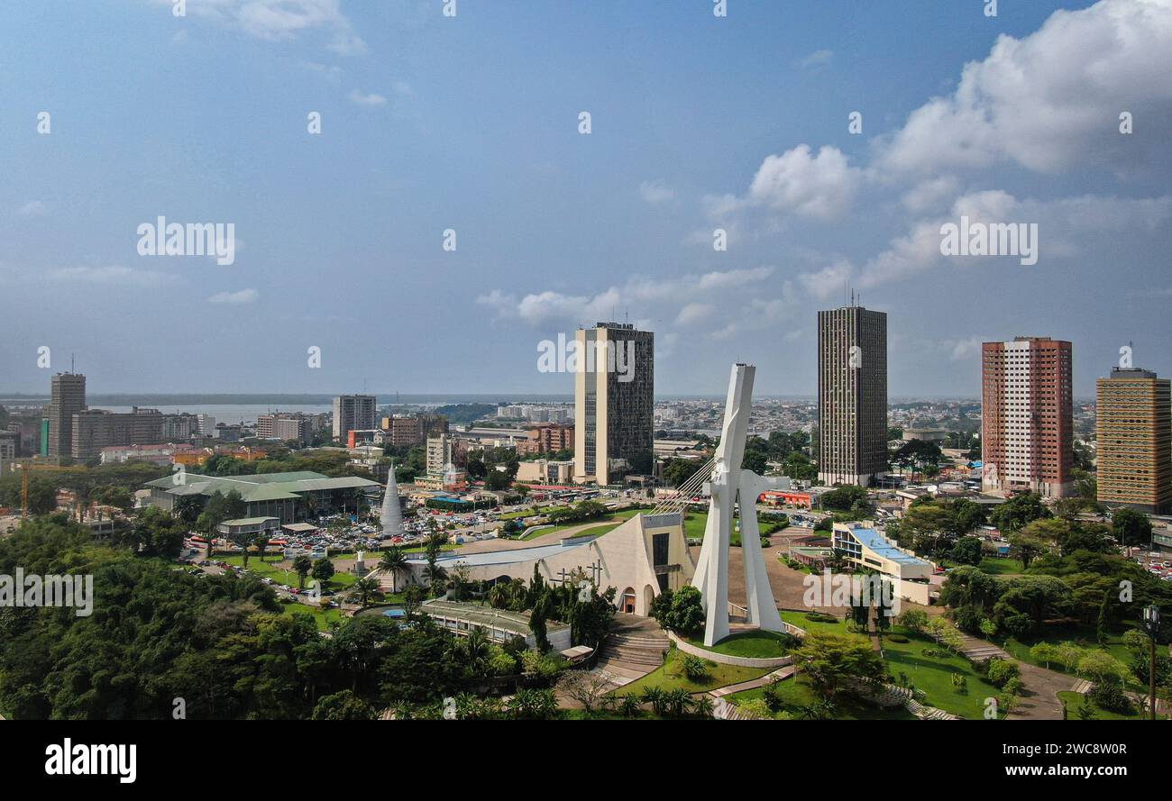 Abidjan, Cote d'Ivoire. 9th Jan, 2024. An aerial drone photo shows a ...