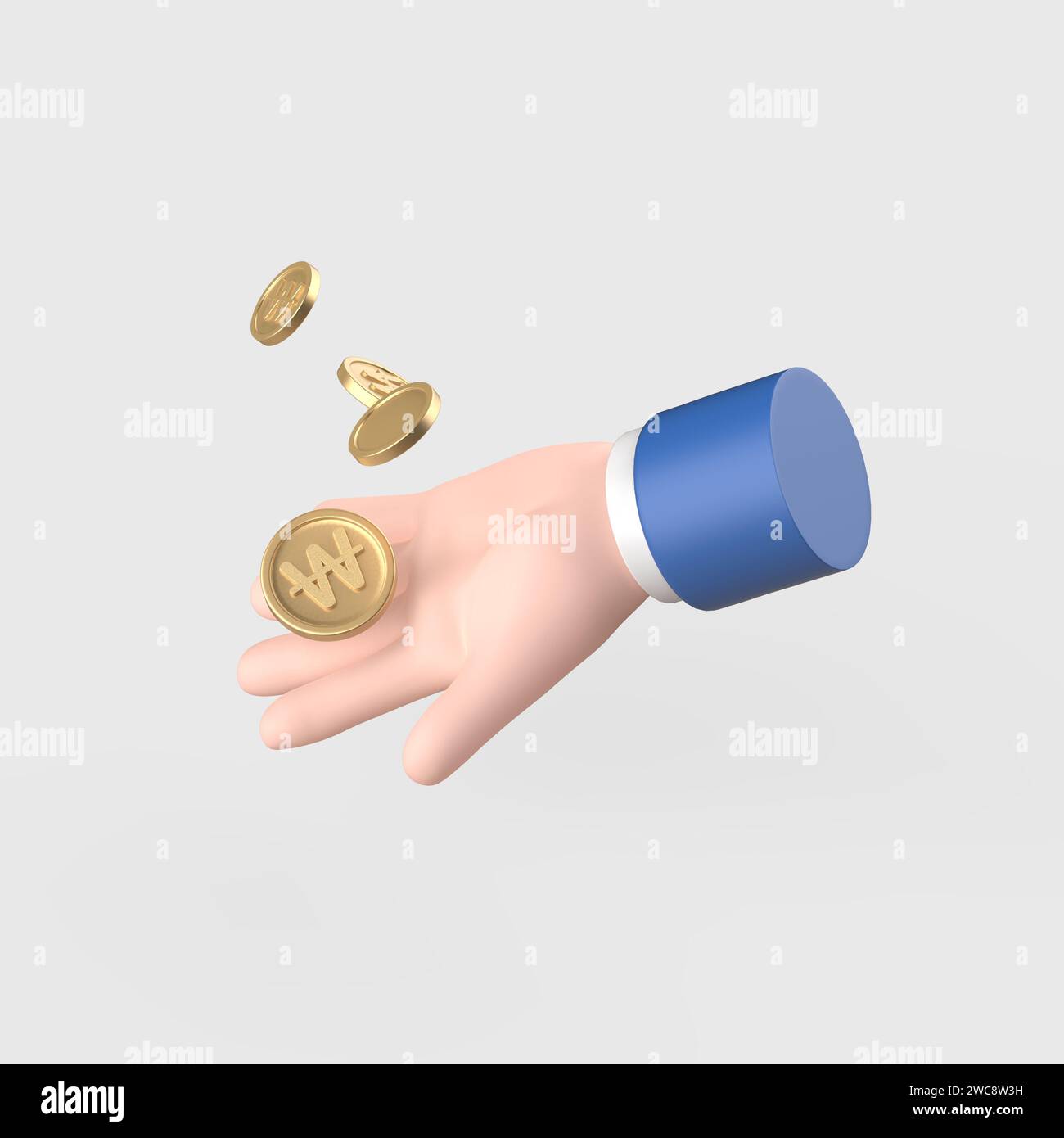 Hand to toss coins from the palm of your hand 3d object Stock Photo - Alamy