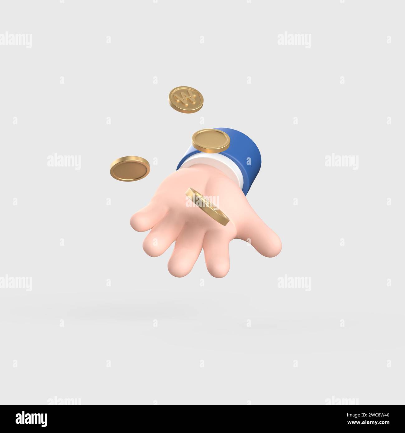 Hand to toss coins from the palm of your hand 3d object Stock Photo - Alamy