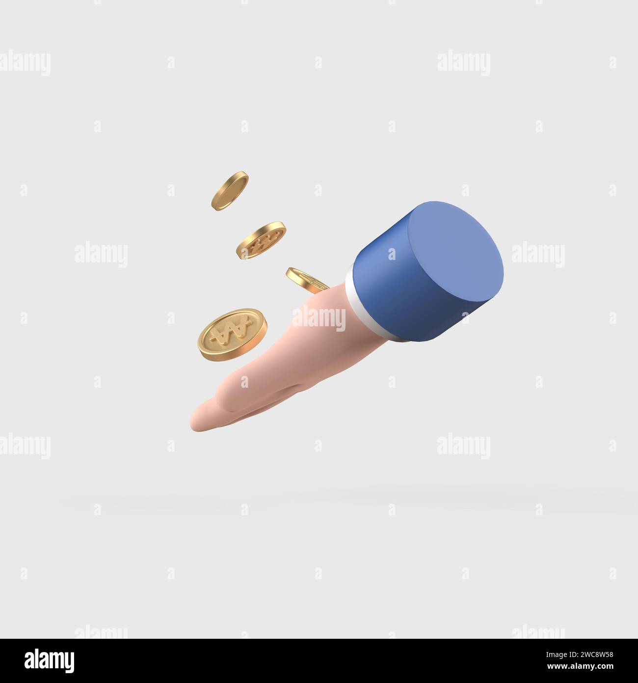 Hand to toss coins from the palm of your hand 3d object Stock Photo - Alamy