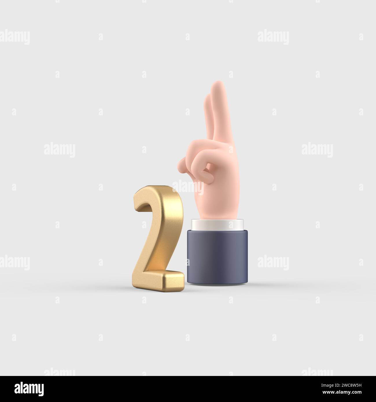 Hand 3d object that represents numbers with two fingers Stock Photo - Alamy