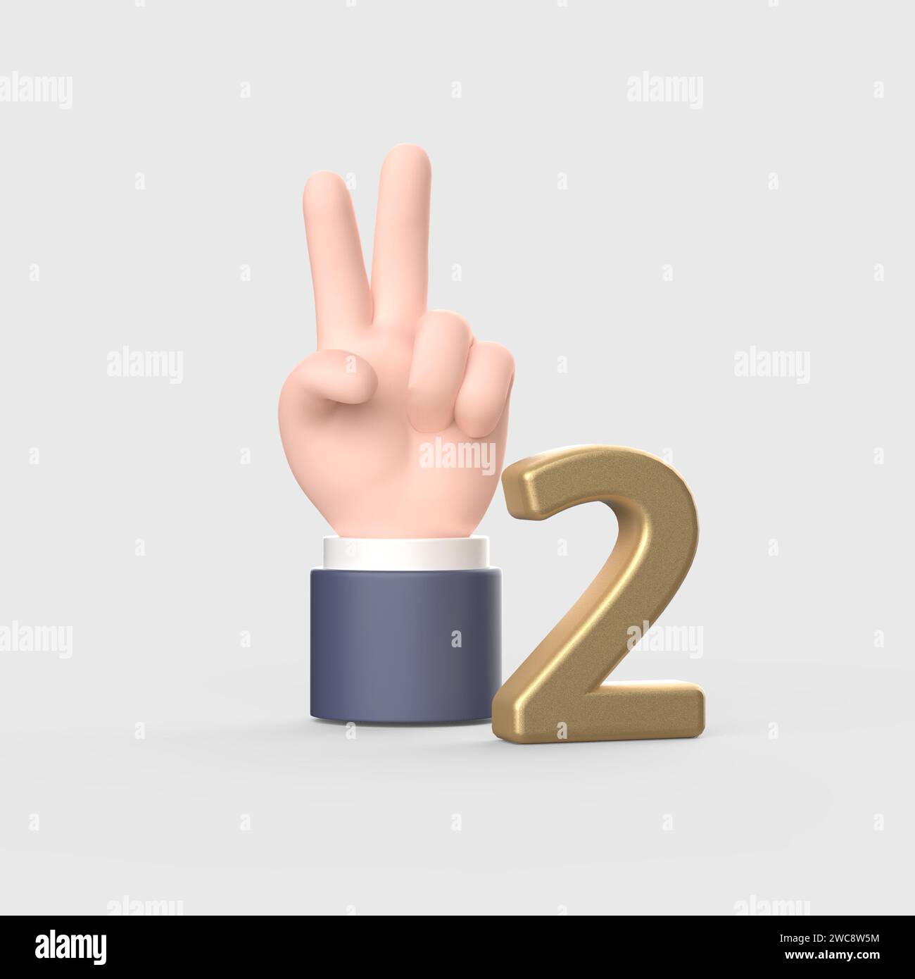 Hand 3d object that represents numbers with two fingers Stock Photo - Alamy