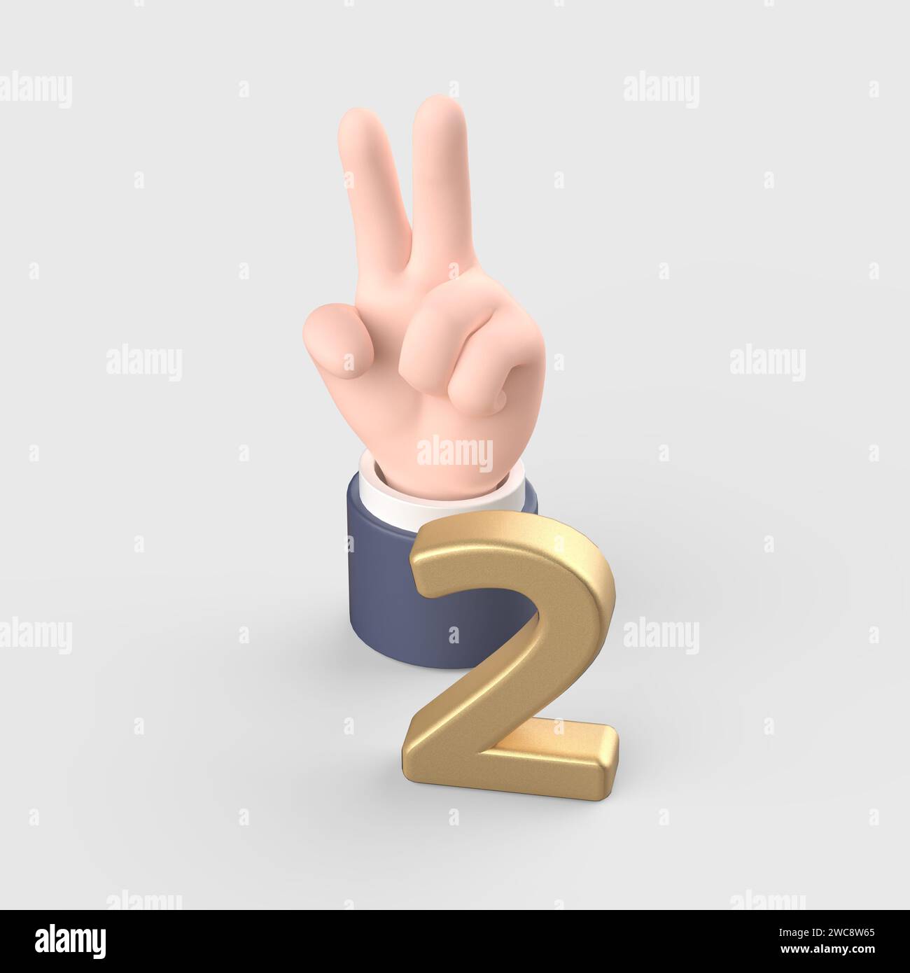 Hand 3d object that represents numbers with two fingers Stock Photo - Alamy