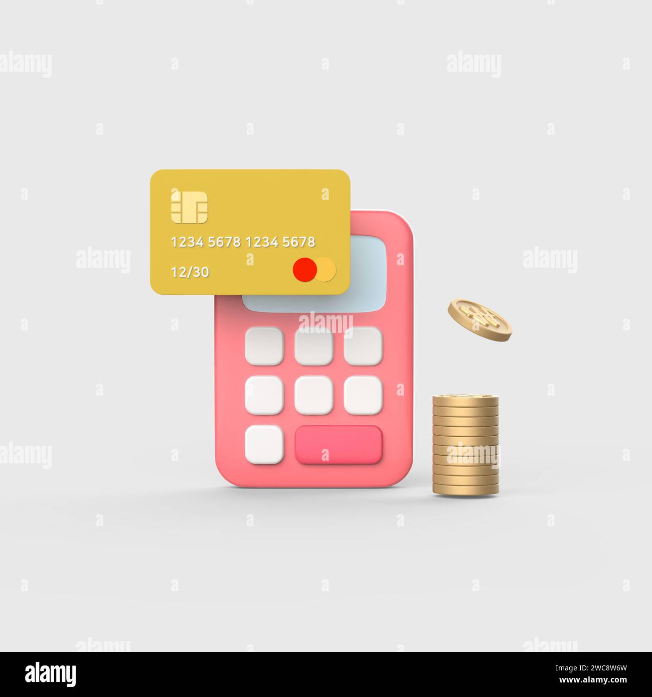 Calculator and credit card 3d object Stock Photo - Alamy