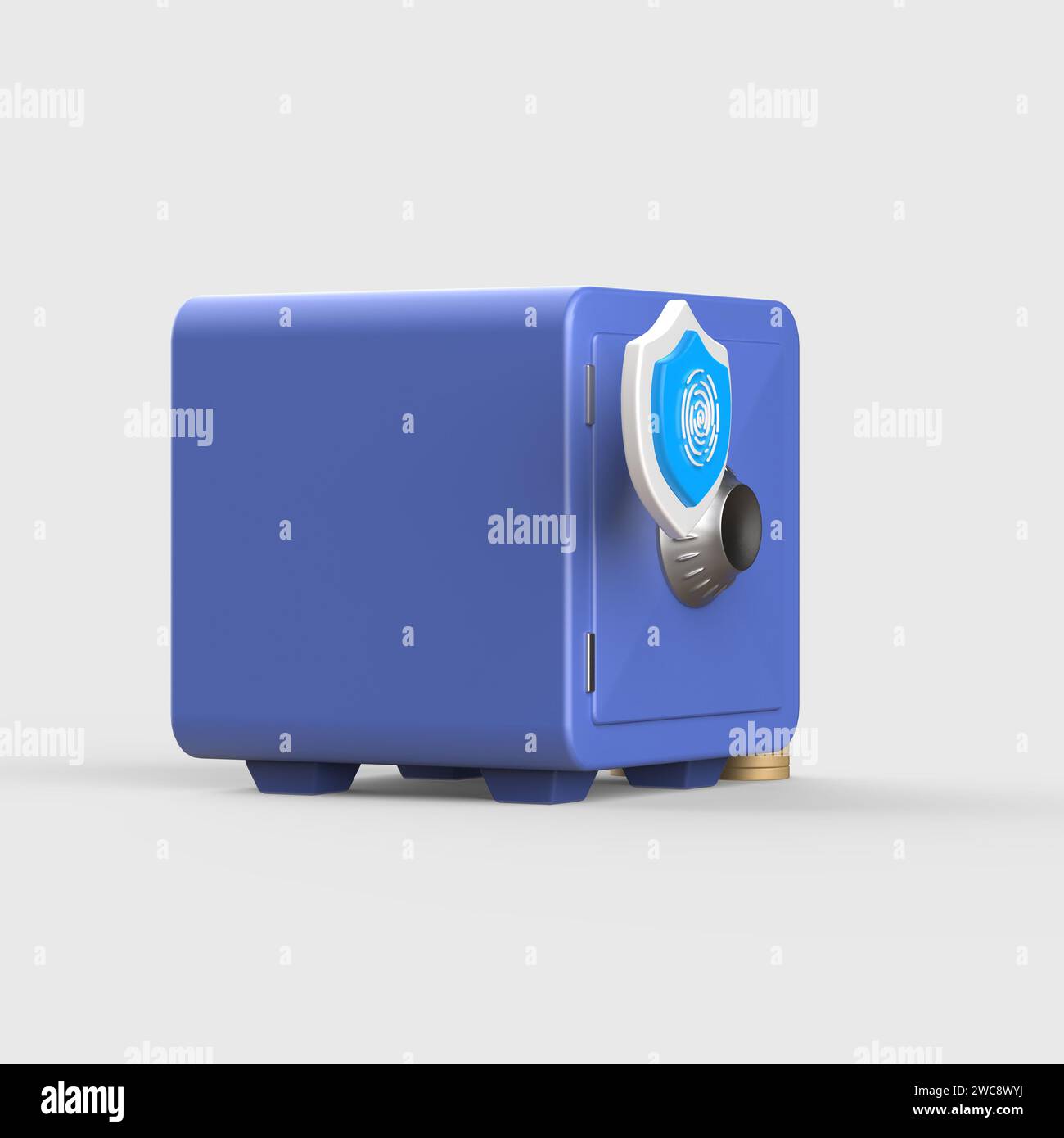 Fingerprint recognition safe with coins piled up next to it 3d object ...