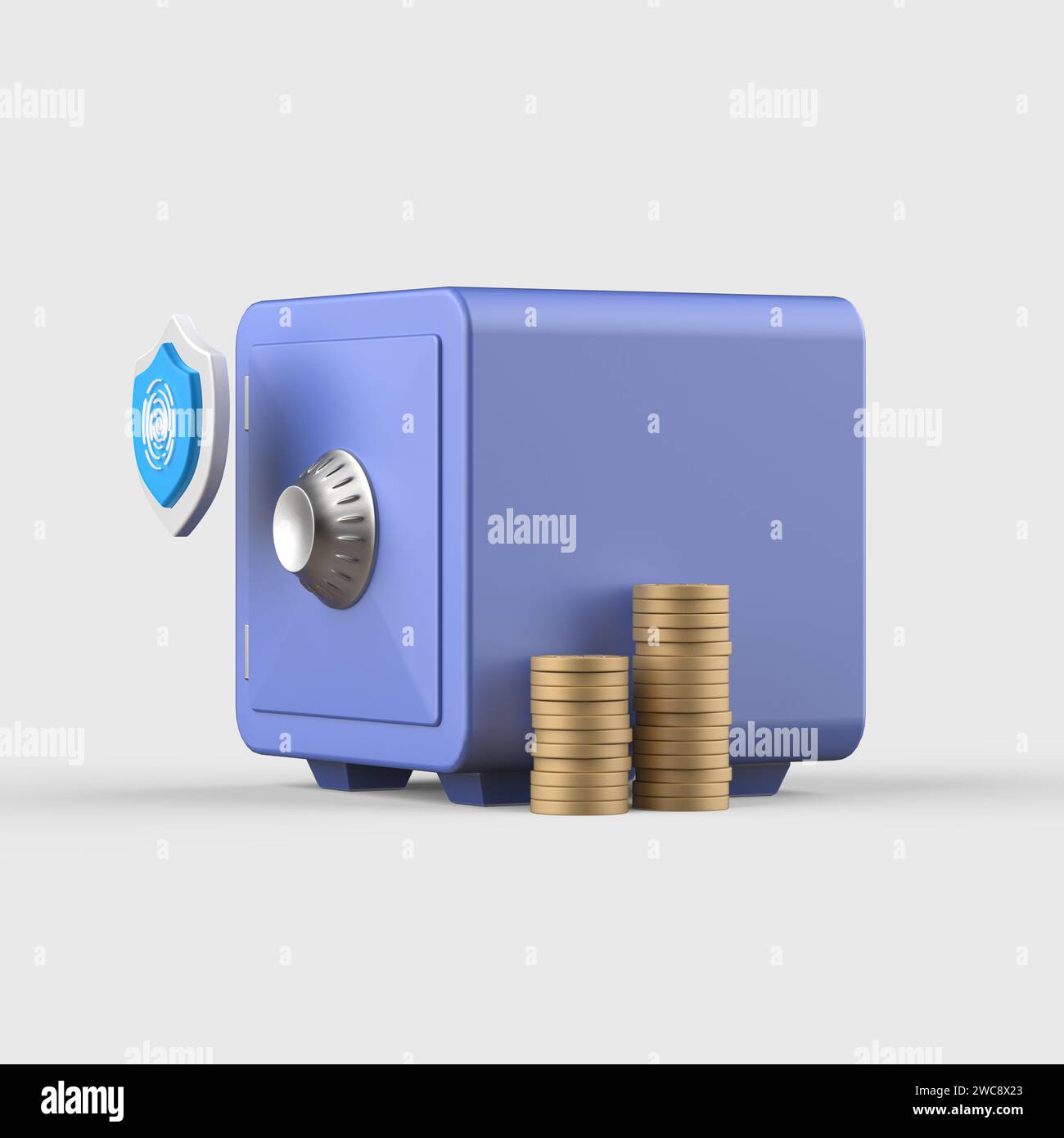Fingerprint recognition safe with coins piled up next to it 3d object ...