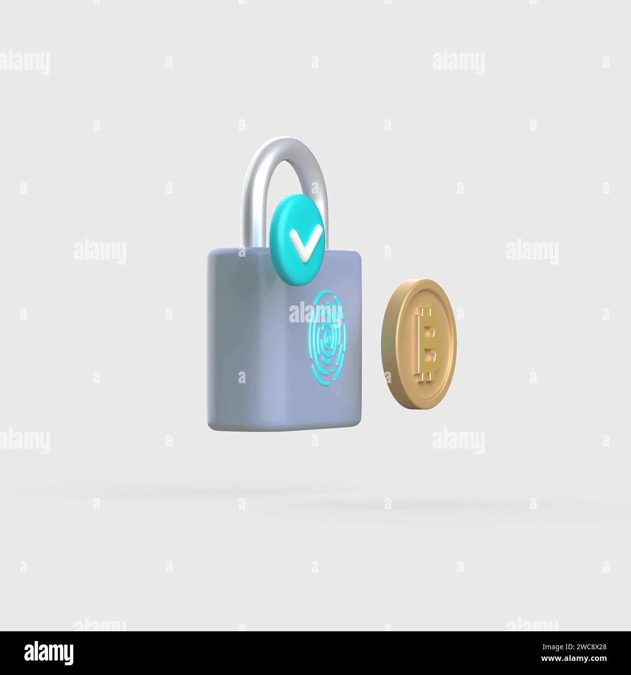 Fingerprint authentication check and cryptocurrency lock 3d object ...