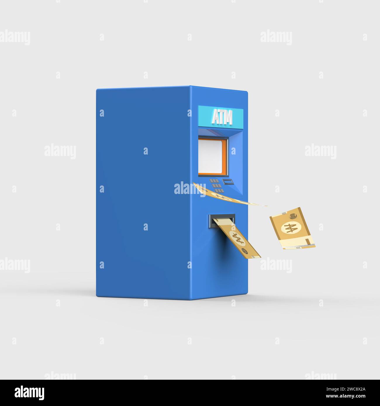 ATM machine 3d object with bills and bills flying Stock Photo - Alamy