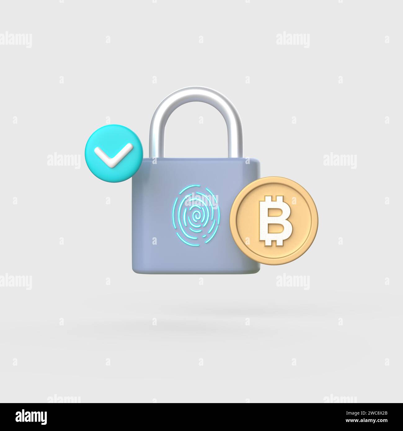 Fingerprint authentication check and cryptocurrency lock 3d object ...