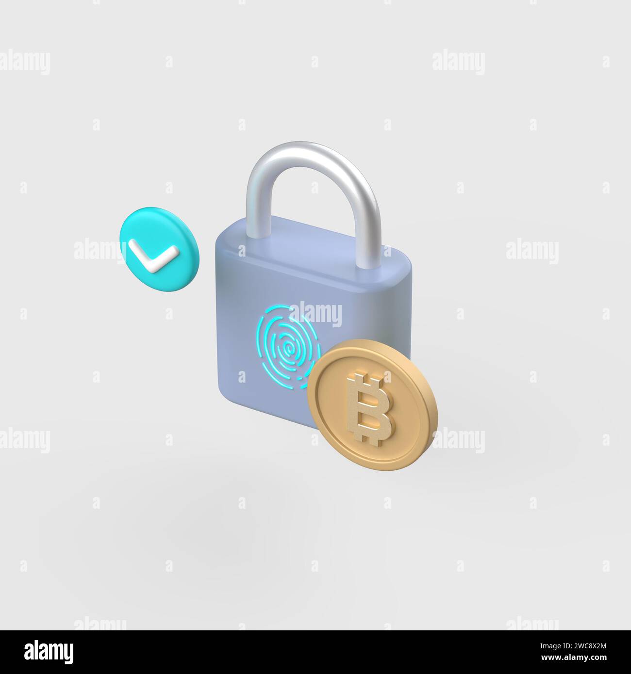Fingerprint authentication check and cryptocurrency lock 3d object ...