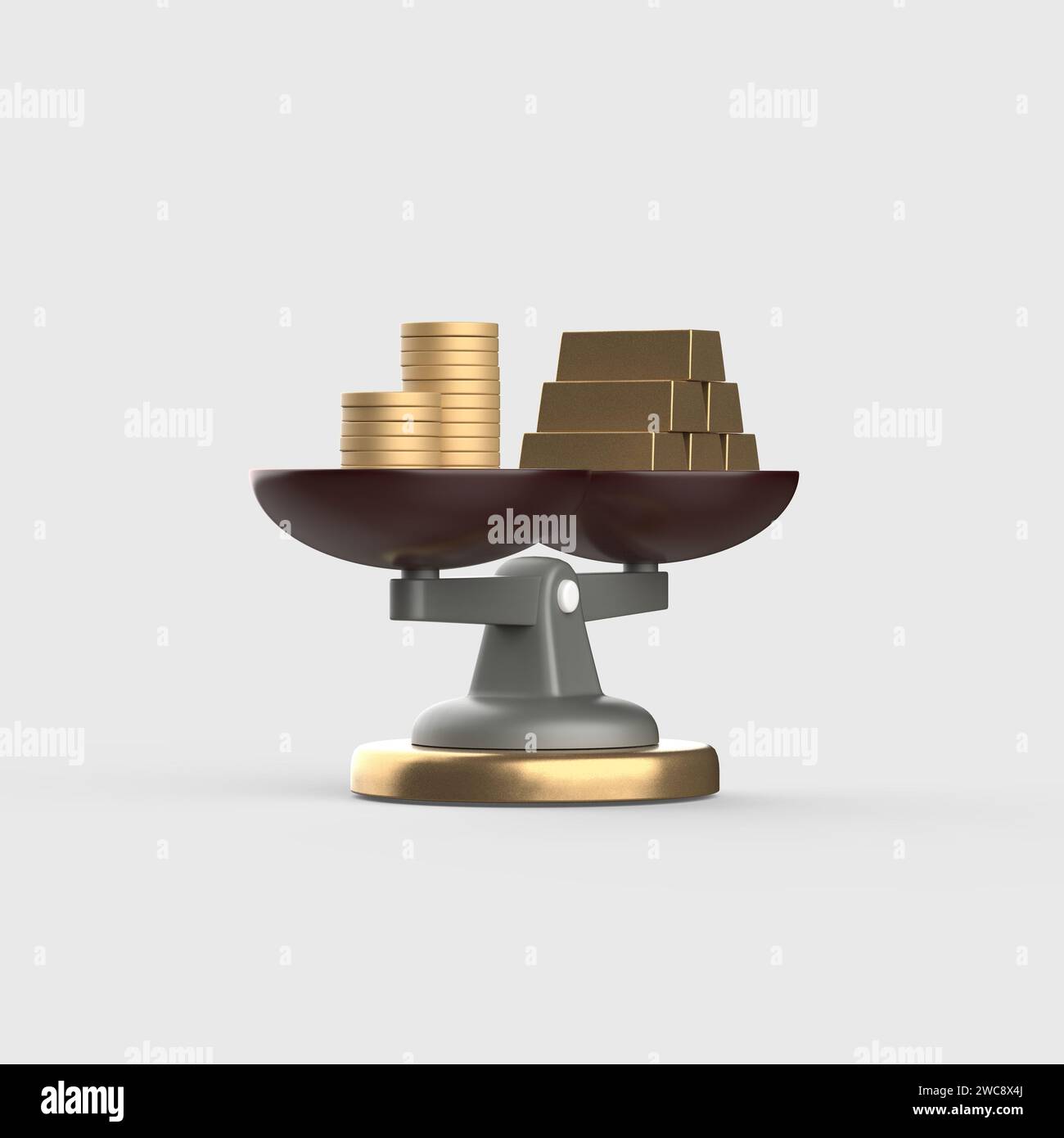 Scale 3d object icon weighing coins and gold bars Stock Photo - Alamy