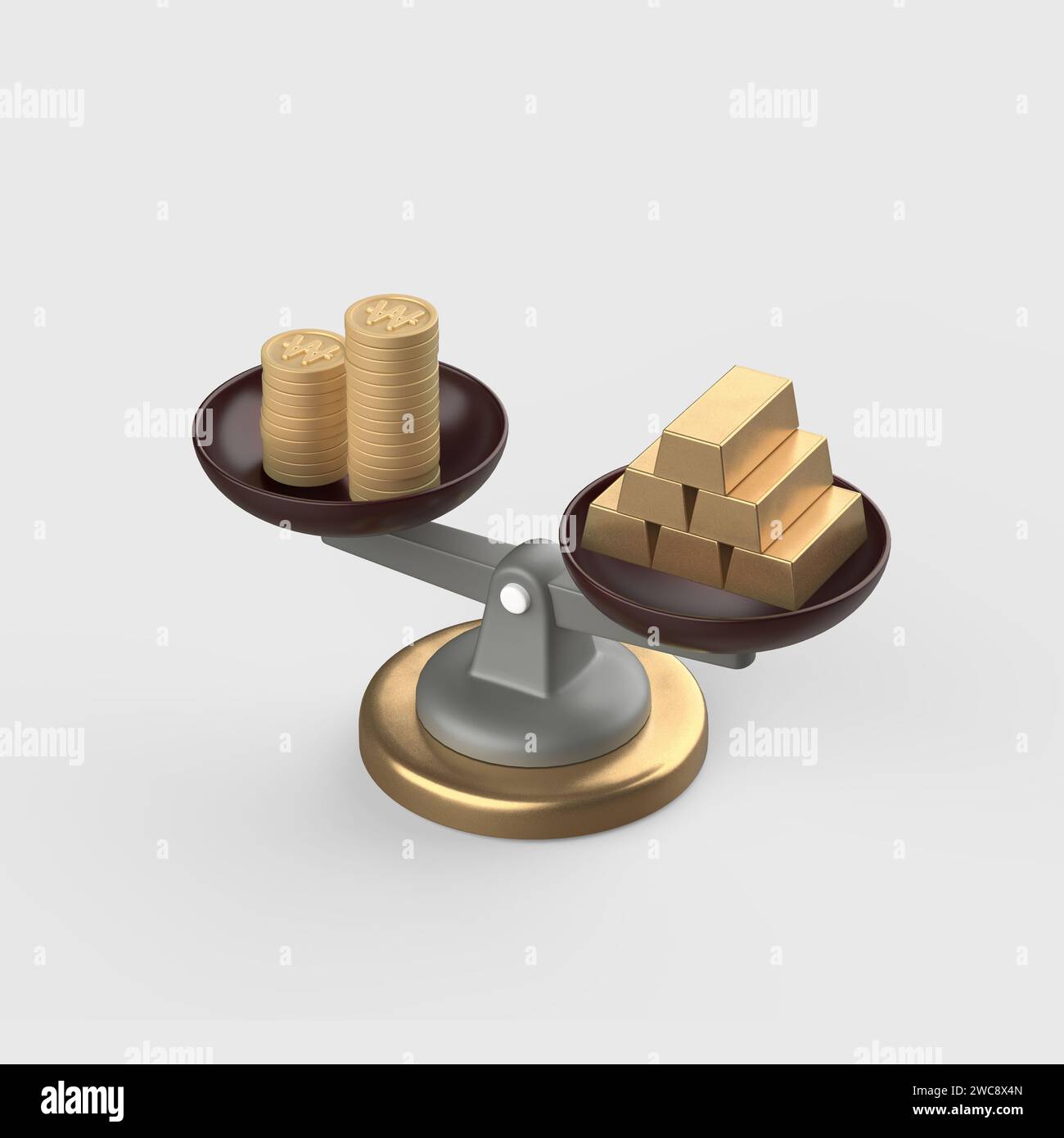 Scale 3d object icon weighing coins and gold bars Stock Photo - Alamy