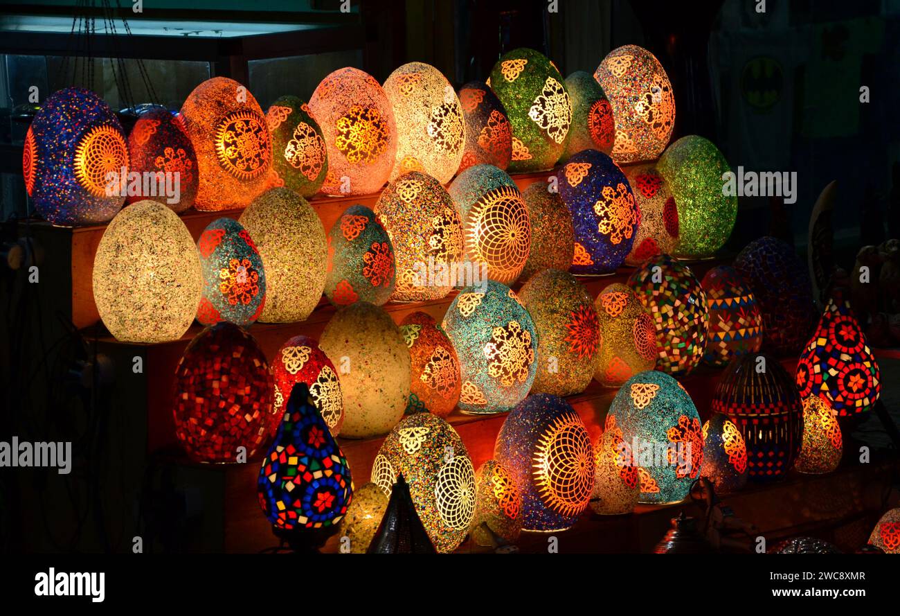 Egyptian mosaic egg shaped lamps. Arabian egg-shaped unique lamps in ...
