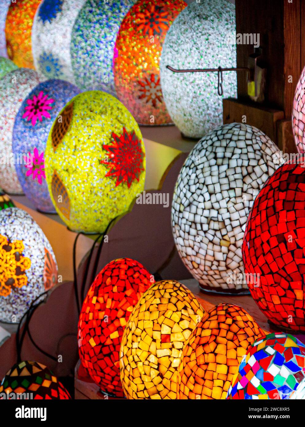 Egyptian mosaic egg shaped lamps. Arabian egg-shaped unique lamps in ...