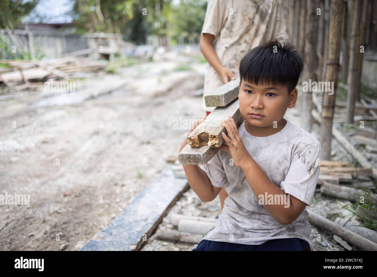 Children working at construction site for world day against child labor ...
