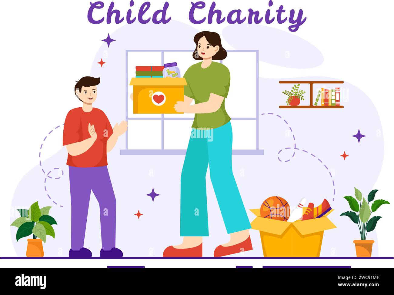 Child Charity Vector Illustration of Charitable Support and Protection ...