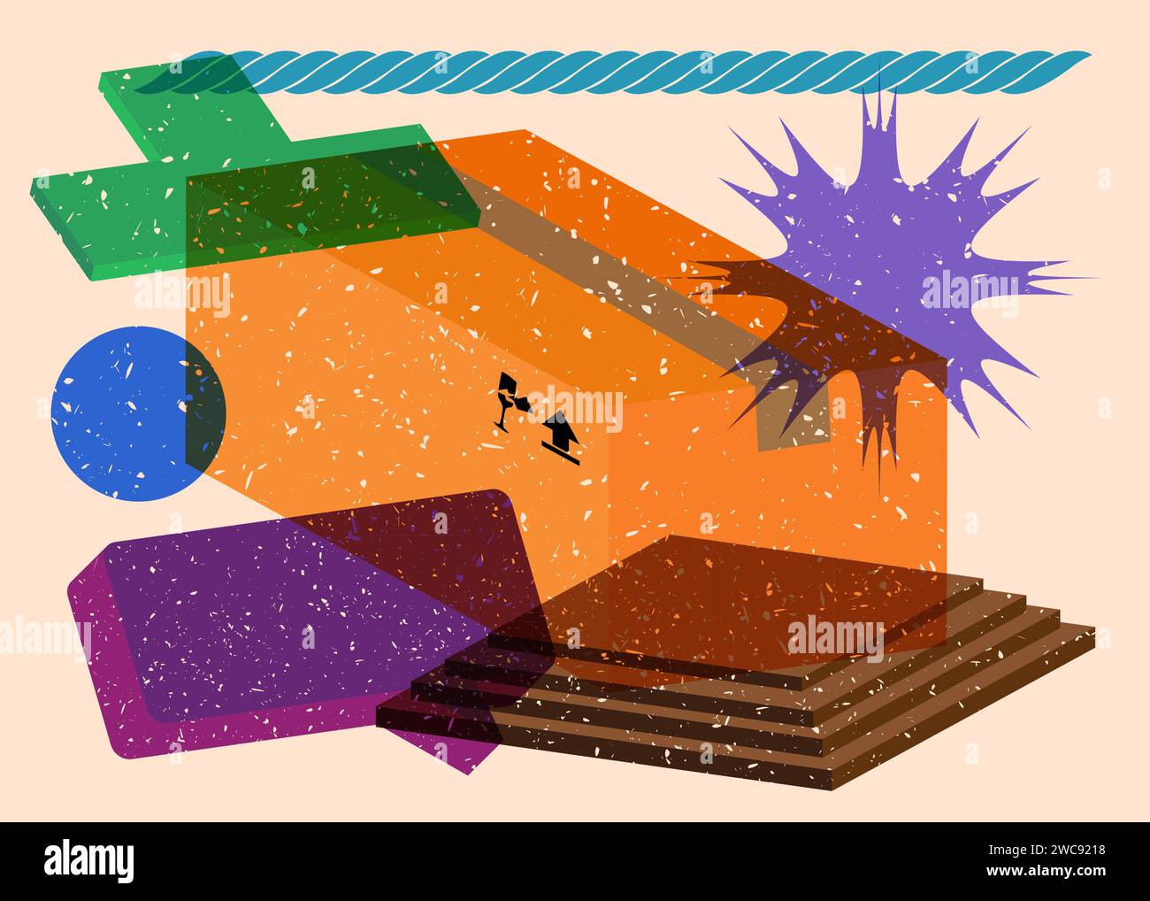 Risograph Cardboard Box with speech bubble with geometric shapes ...