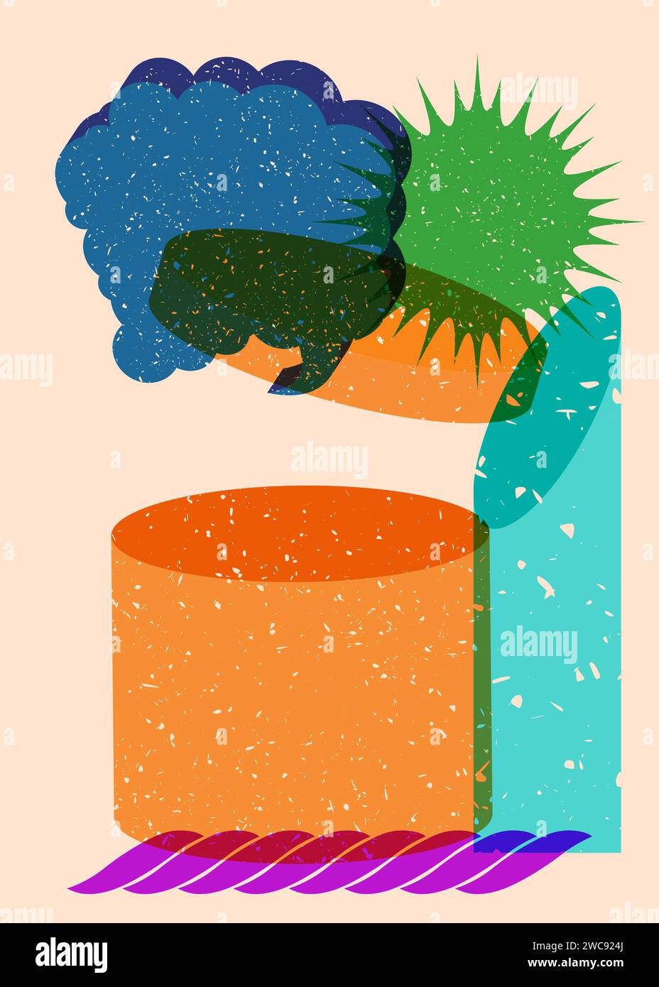 Risograph Cardboard Box with speech bubble with geometric shapes ...