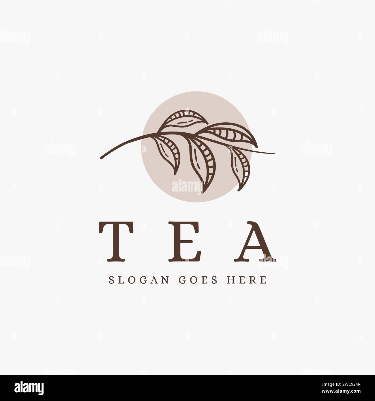 Line art tea branch logo, tea plant logo icon vector template on white ...