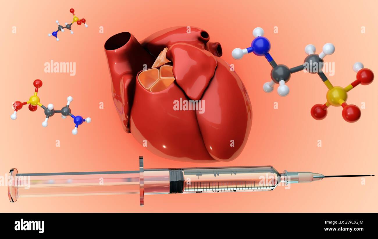 3d rendering of 2-aminoethanesulfonic acid or taurine molecule, human ...