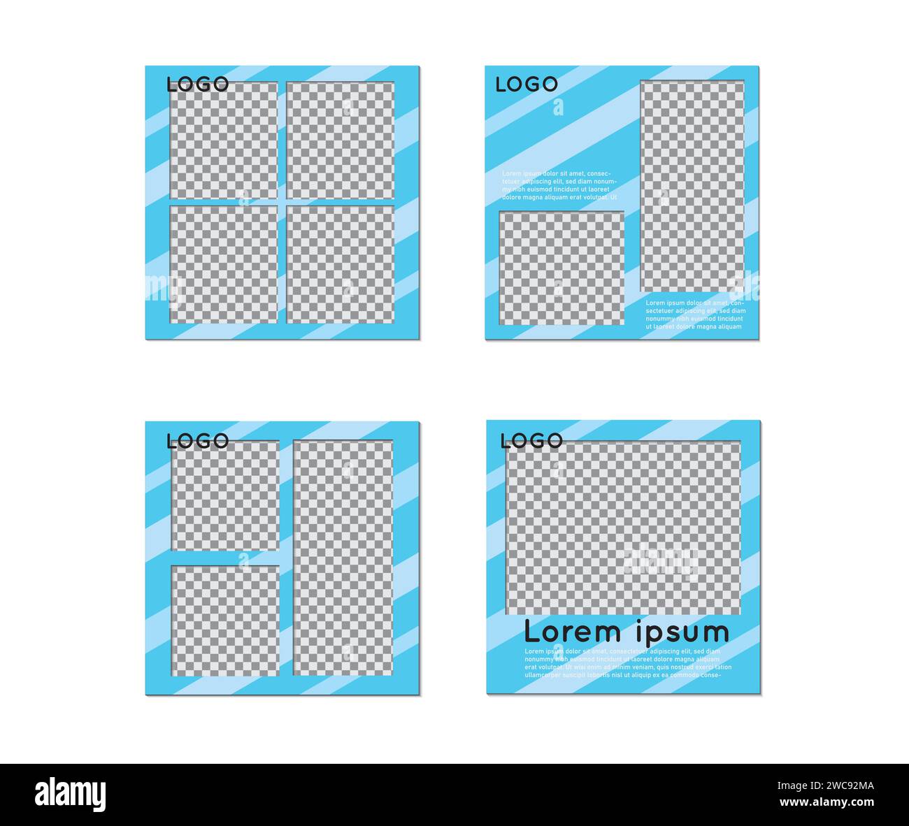 Set of Editable blue striped square banner templates for fashion social ...