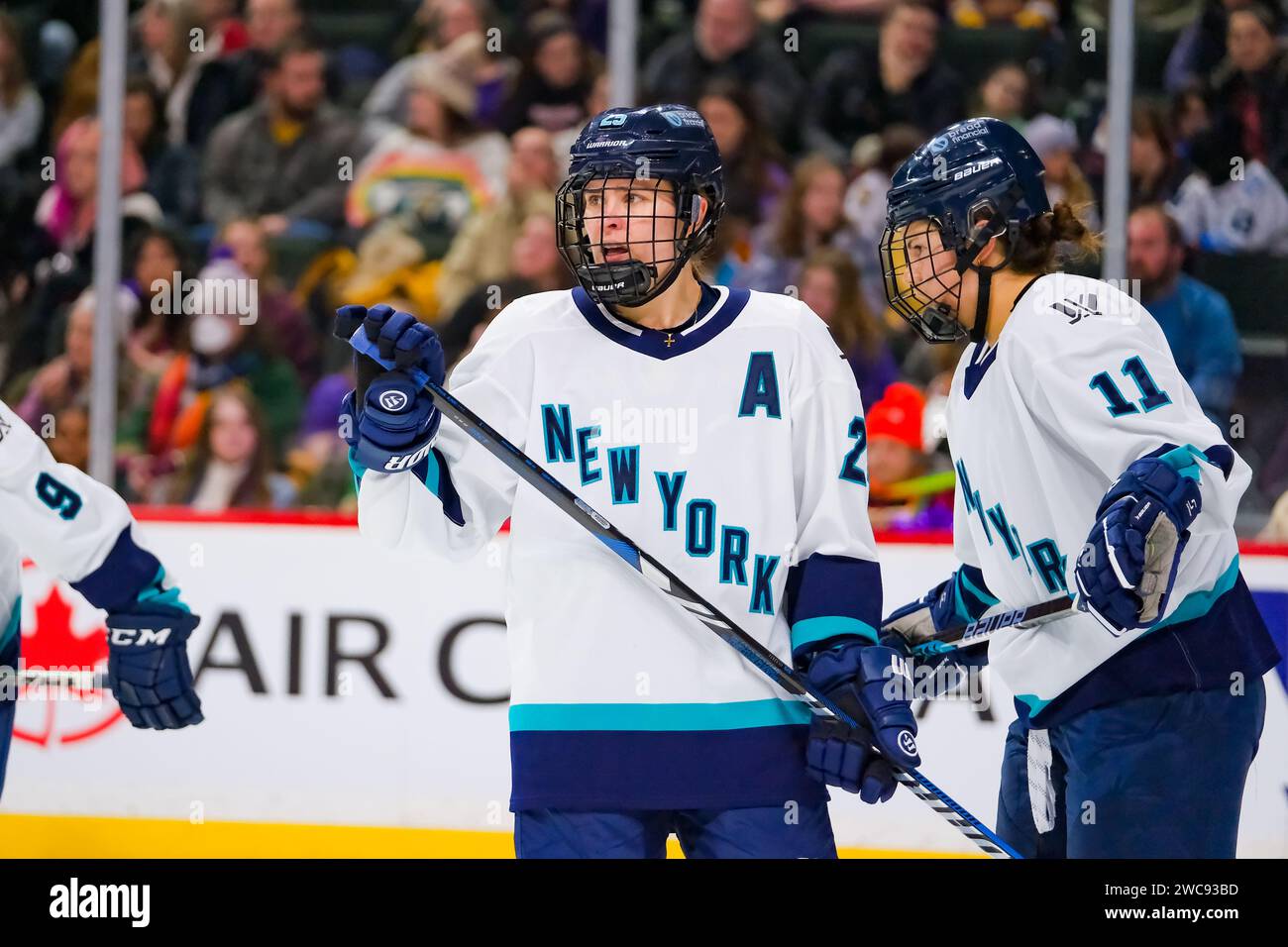 Minneapolis, Minnesota, USA. 14th Jan, 2024. New York Forward ALEX CARPENTER (25) looks on ...