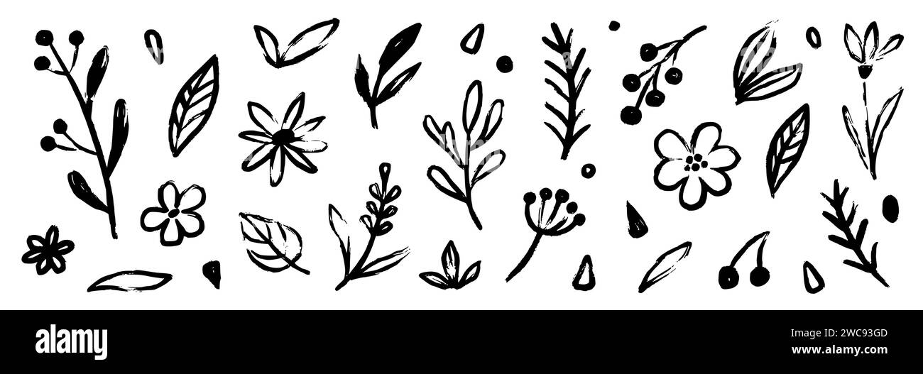 Flower doodle hand drawn line stroke. Sketch hand drawn spring floral ...