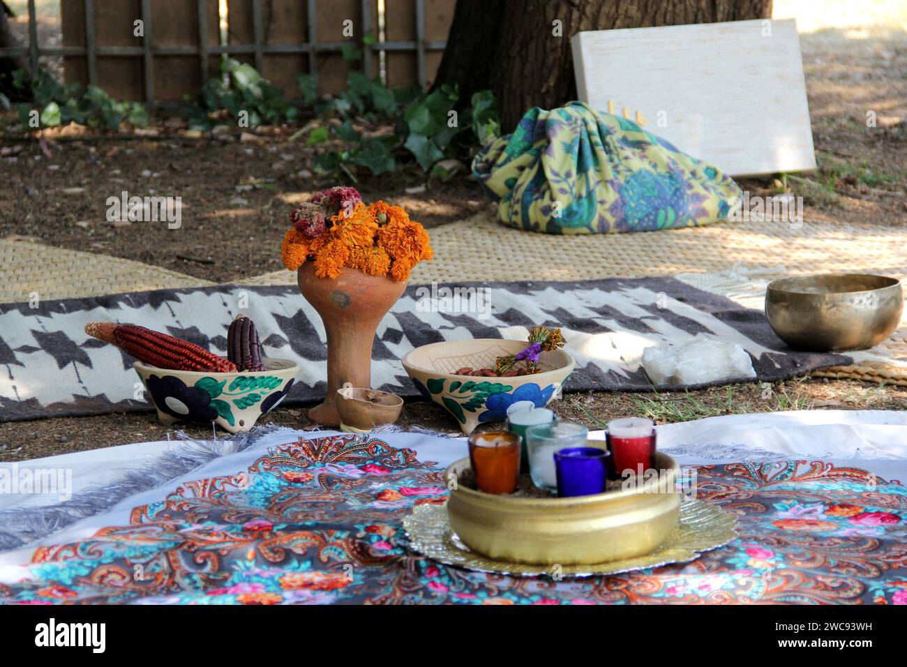 Space prepared to do a holistic ceremony with rituals to direct energy ...